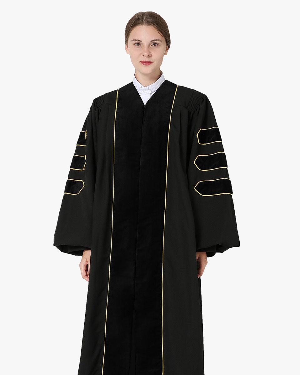 Deluxe Doctoral Academic Gown Only - Black with Gold Piping - The ...